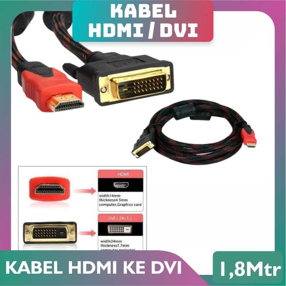 Jual Kabel HDMI ke DVI 1,8M Jaring - LED - PC - Komputer - Laptop | Shopee Indonesia