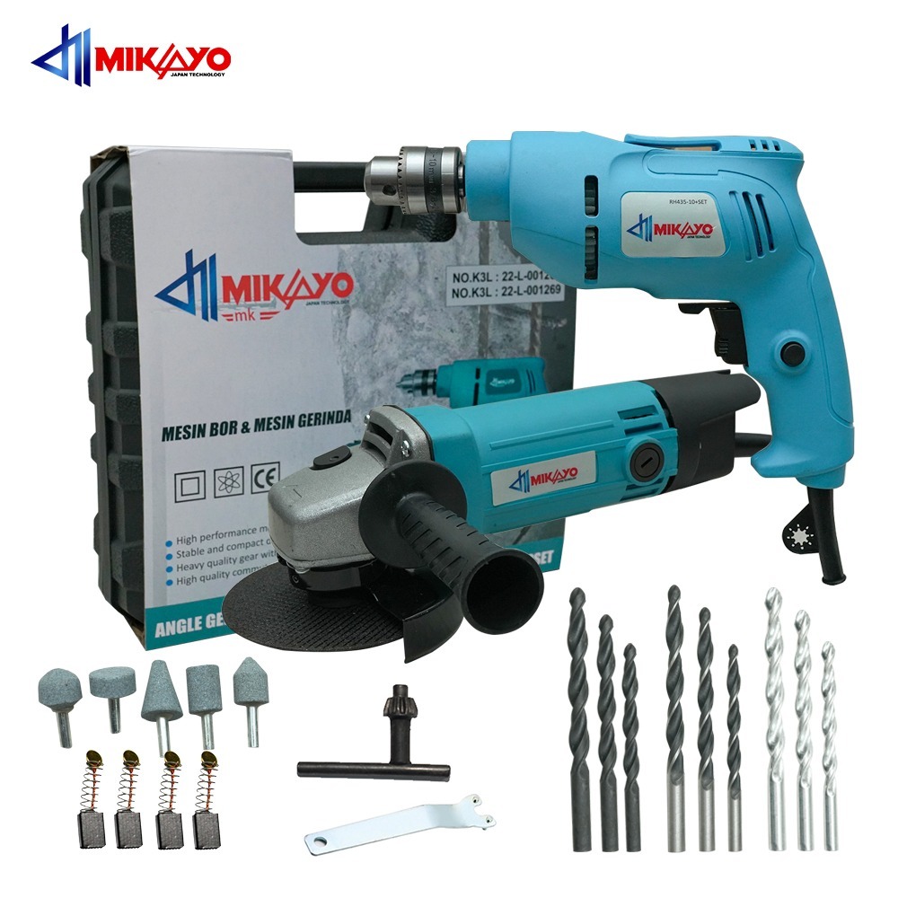 Jual PAKET MESIN BOR 10mm +GERINDA TANGAN Listrik 4" SET gimpet Lengkap Mata Bor Obeng Batu ...