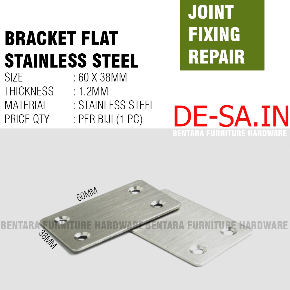 Jual PP-SS 8CM PLAT PERSEGI STAINLESS 80 X 40 MM (TEBAL 1.5MM) - Flat Bracket Joint Fixing ...