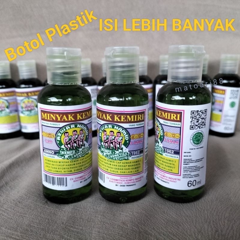 Jual MINYAK KEMIRI Cap 3 Anak 60ml (botol plastik) asli AZWAR HAMID Bukittinggi | Minyak Rambut ...