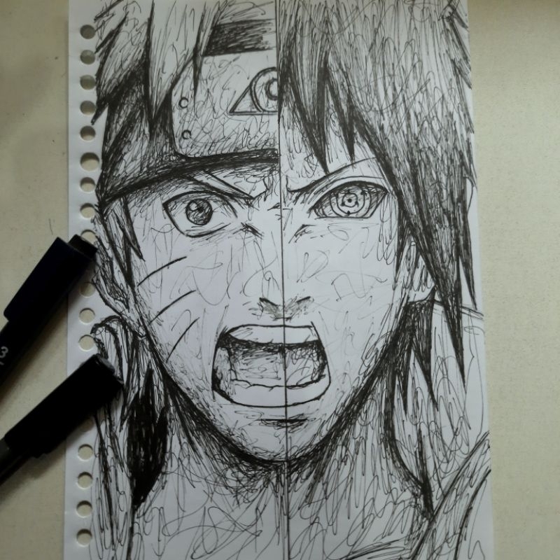 Jual gambar sketsa naruto sasuke drawing pen A5 | Shopee Indonesia