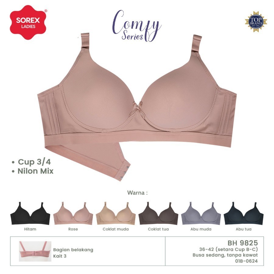 Jual Sorex 9825 | Sorex Bra Tanpa Kawat Busa Sedang Kait 3 Cup B-C Cup 3/4 Nilon Mix Comfy Bh ...