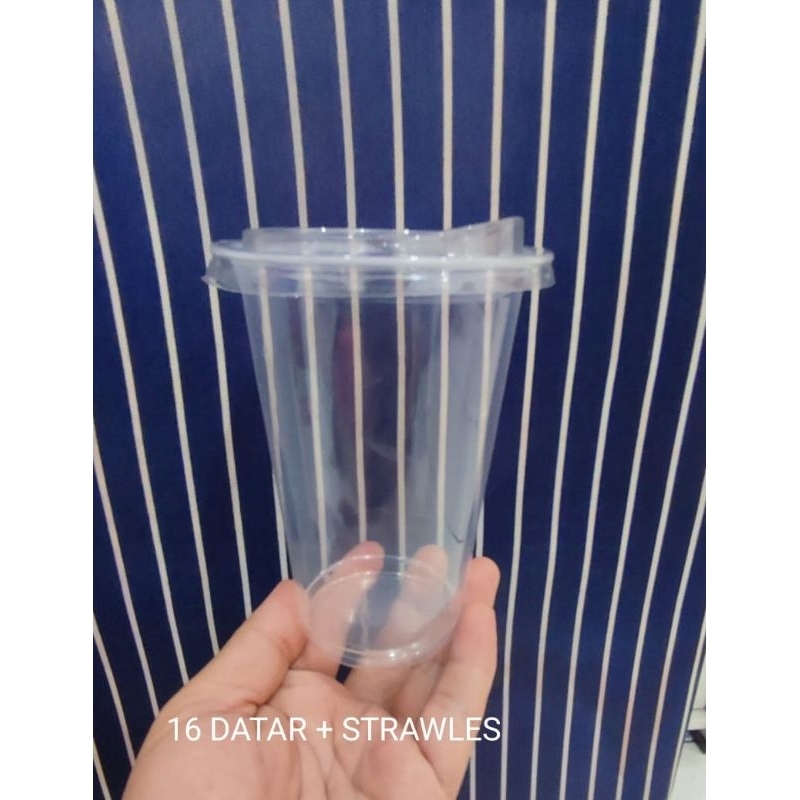 Jual Gelas 16 datar + Tutup Strawless Merk Mcup isi 1 roll 50 pcs ...