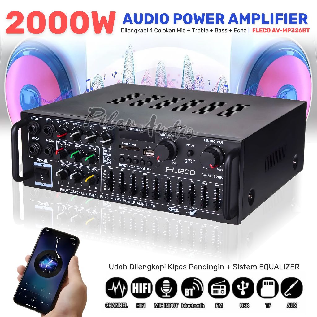 Jual Power Amplifier Bluetooth 2000W Fleco AV-MP326BT + Kipas Pendingin ...