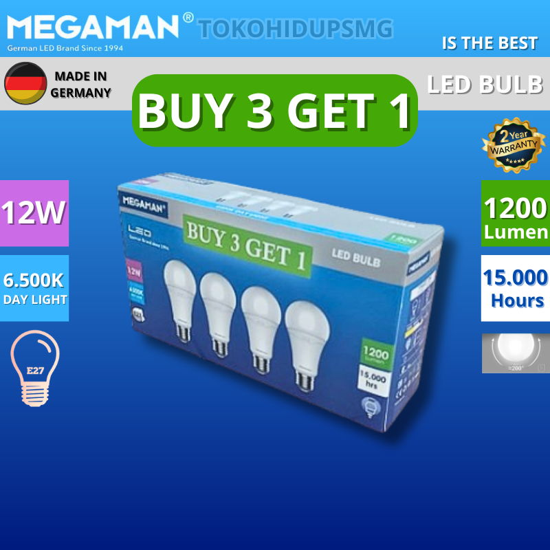 Jual Lampu LED MEGAMAN Paket 3+1 Multipack YTA60Z4 12 Watt 6500K/Putih 4PK 170-240V | Shopee ...