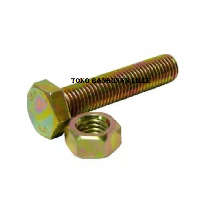 Jual Mur Baut Kuning m 6 x 80 mm Hex Bolt Nut Galvanis M6 x 8 cm Baut Kepala Hexagonal Kunci 10 ...