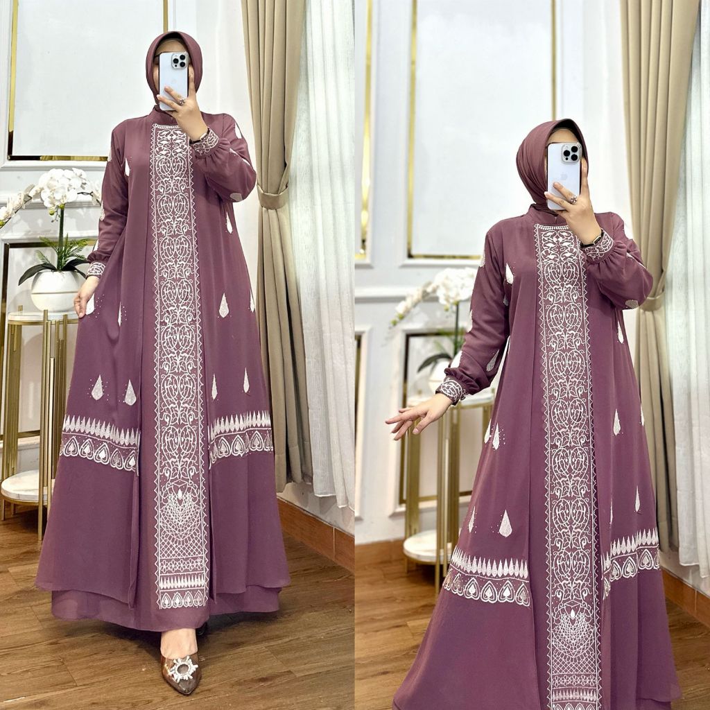 Jual Mutia Collection - Gamis Arafah Set Kerudung Gamis Burgundy ...