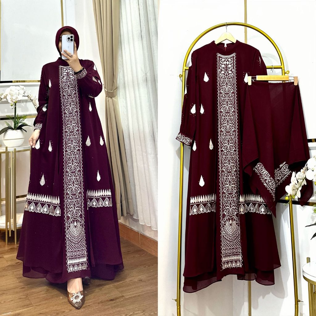 Jual Mutia Collection - Gamis Arafah Set Kerudung Gamis Burgundy ...