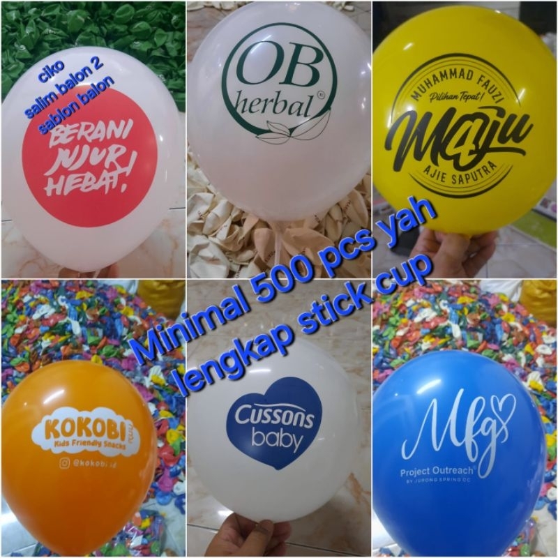 Jual Balon Sablon Custom Minimal 500 pcs + Stick+ Cup | Shopee Indonesia