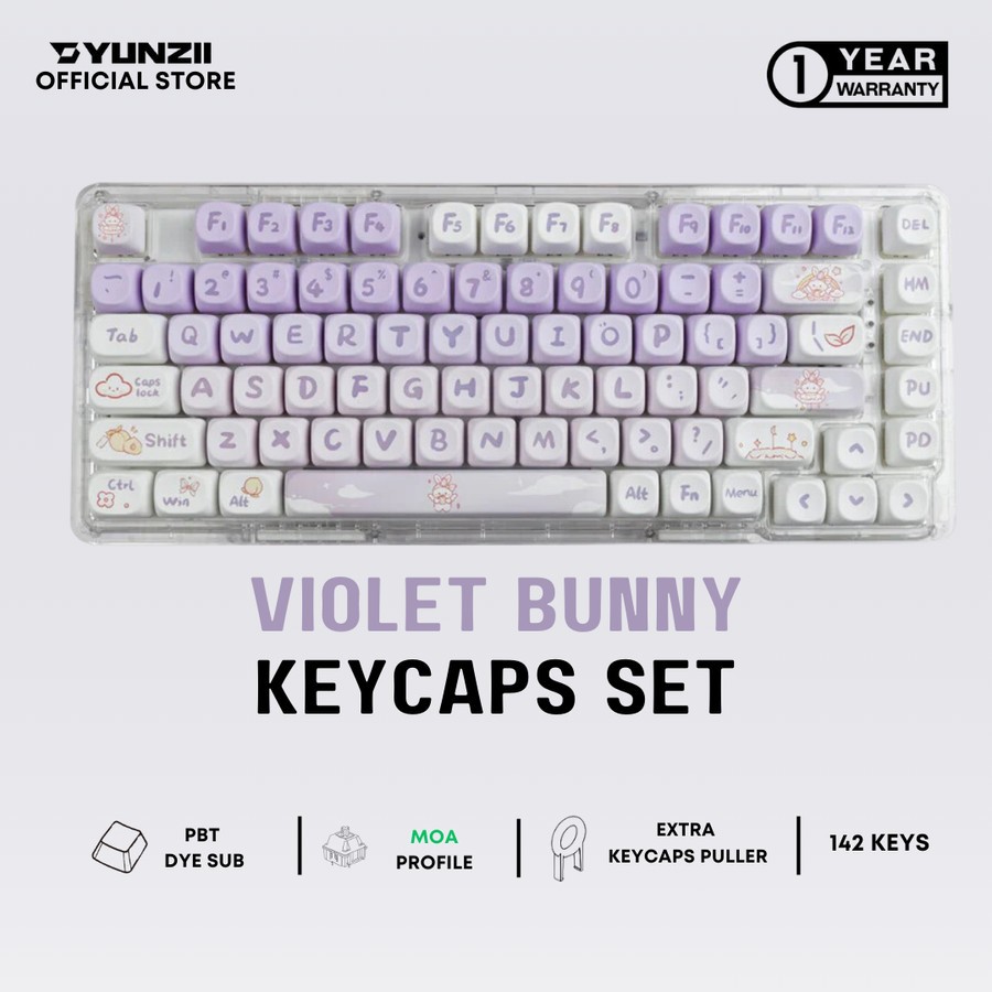 Jual Yunzii Violet Bunny Keycap Set PBT MOA Profile 142 Keys Full ...