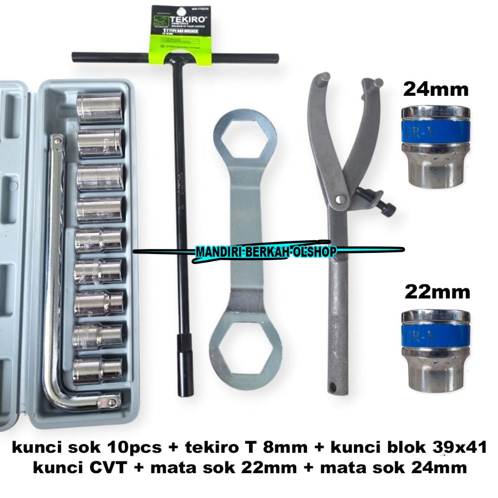Jual TEKIRO PAKET KOMPLIT HEMAT Treker CVT + Kunci 39x41 + Socket 10pcs + Kunci T 8mm + Mata Sok ...