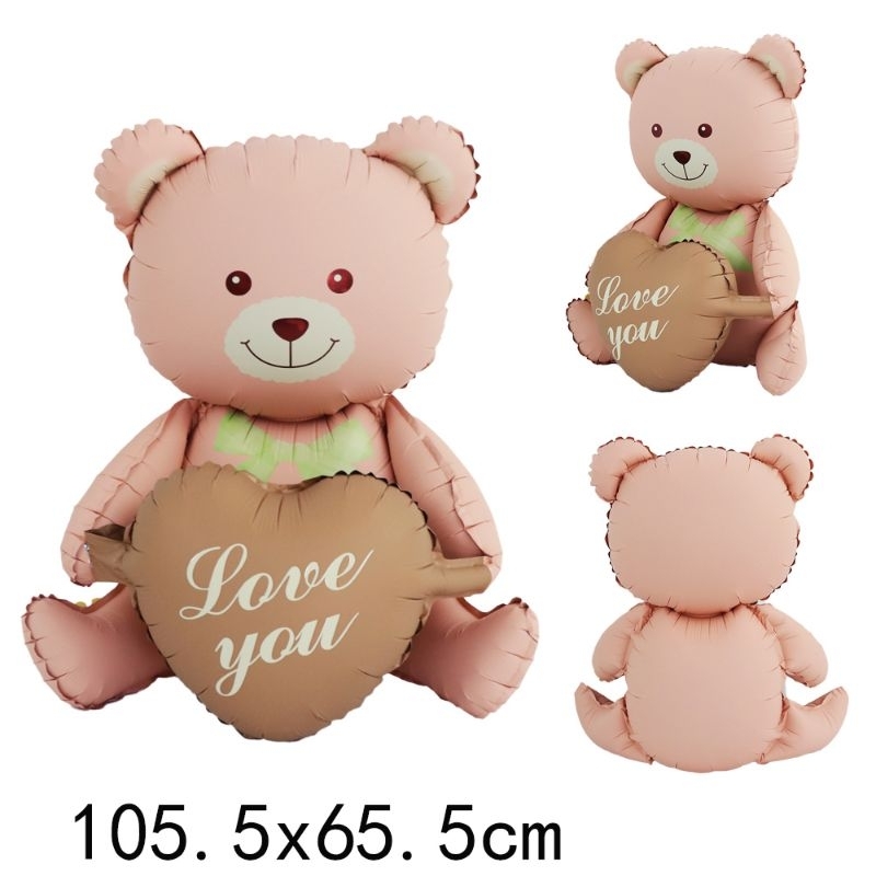Jual BALON FOIL BERUANG LOVE DUDUK pink doff matte coklat heart cinta ...
