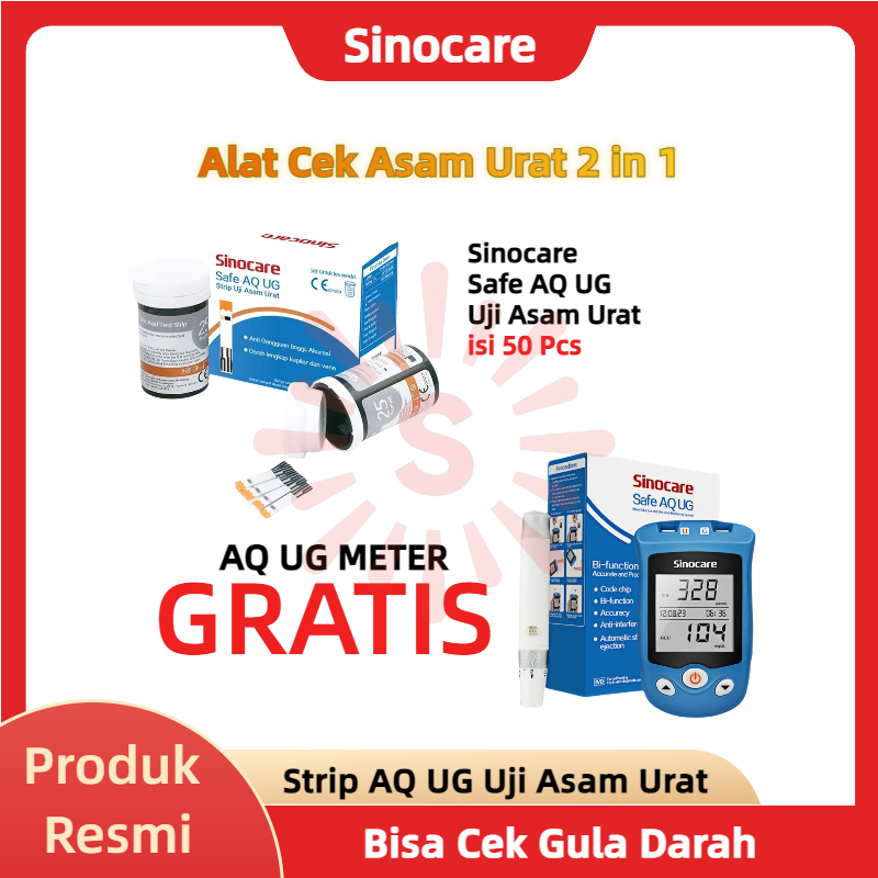 Jual Strip Sinocare Safe AQ UG / Strip Uji Cek Asam Urat ( 50 Strip ...