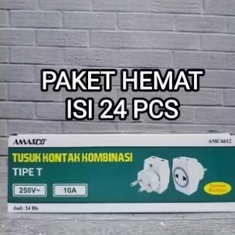 Jual Paket 24 pcs Colokan 3 Lubang Amasco T Multi Datar AMC 6612 SNI ...