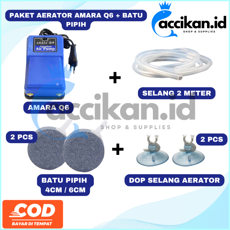 Jual Paket Lengkap Aerator Amara Q6 Batu Pipih 4CM 6CM Airator Akuarium ...