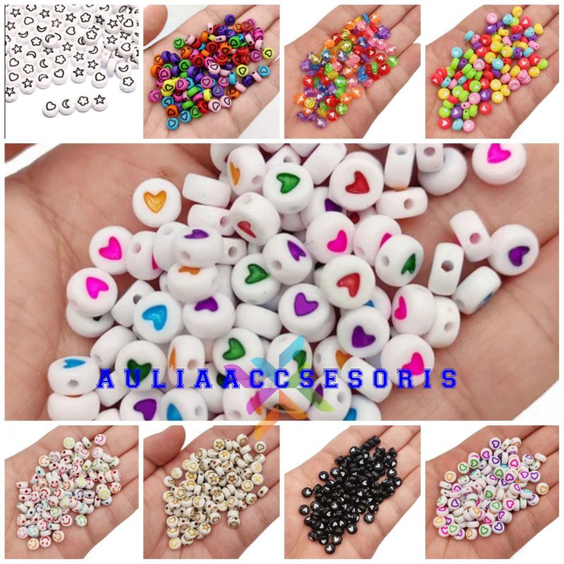 Jual (100 psc) Manik Manik Model Love Mix Model Bulat Pipih Bahan ...