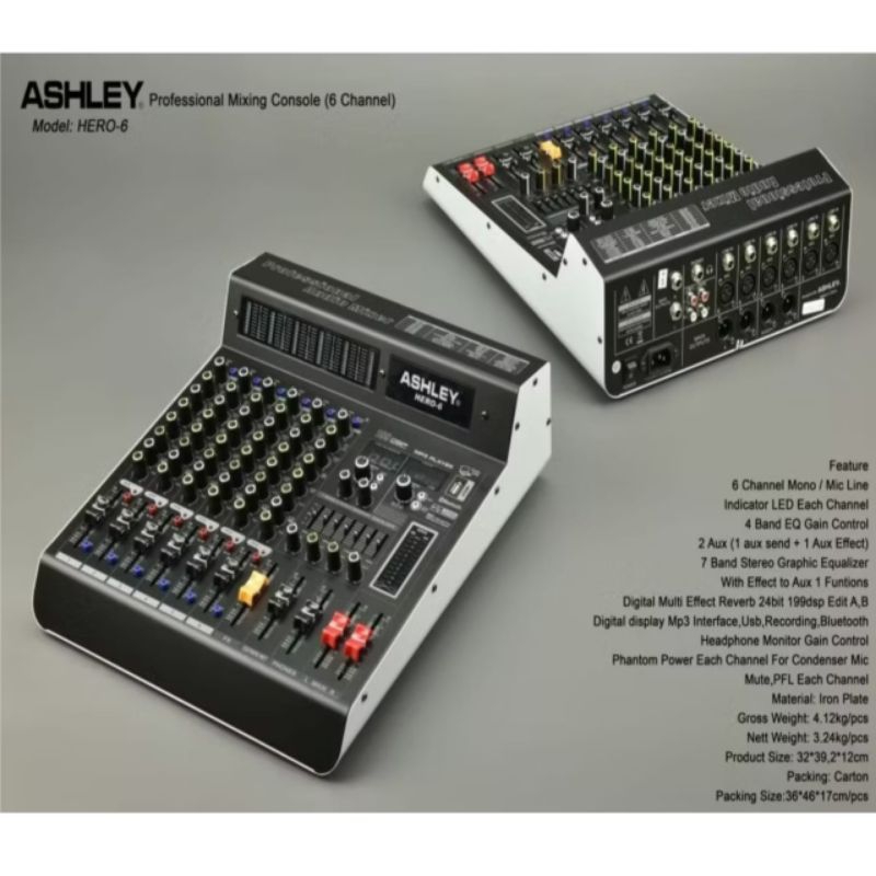 Jual Mixer Audio Profesional Ashley Hero 6 6 Channel Original Bluetooth ...