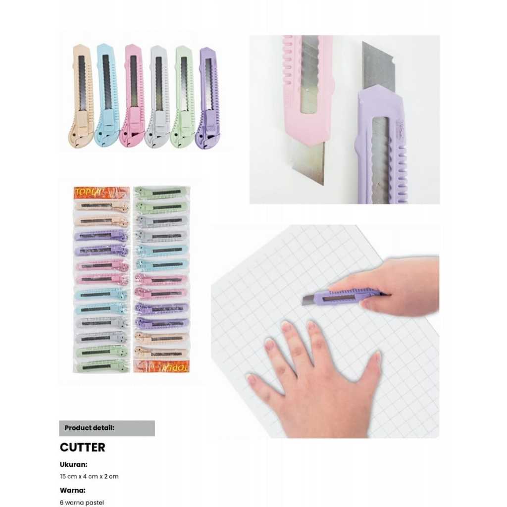 Jual CUTTER L500 BESAR TOPLA / CUTTER BESAR WARNA PASTEL ISI 12 PCS ( 1 ...