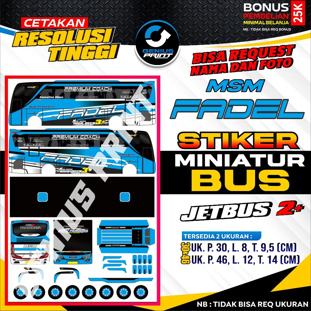Jual Stiker Mainan Miniatur Bus Jetbus 2+ Livery MSM Fadel | Shopee ...