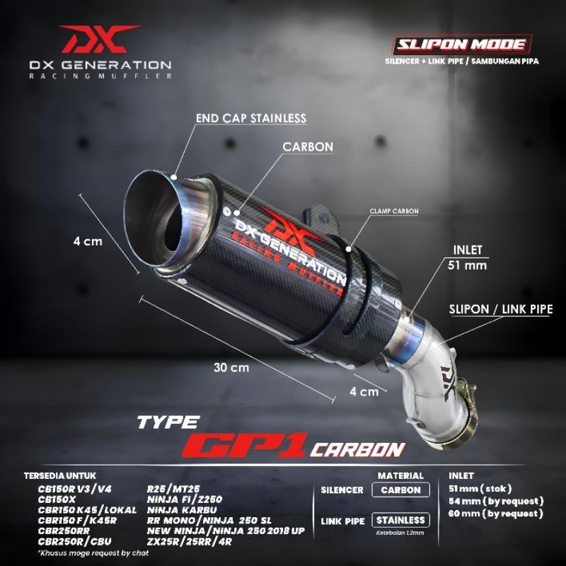 Jual Knalpot DX Generation Racing tipe GP1 Carbon | Shopee Indonesia