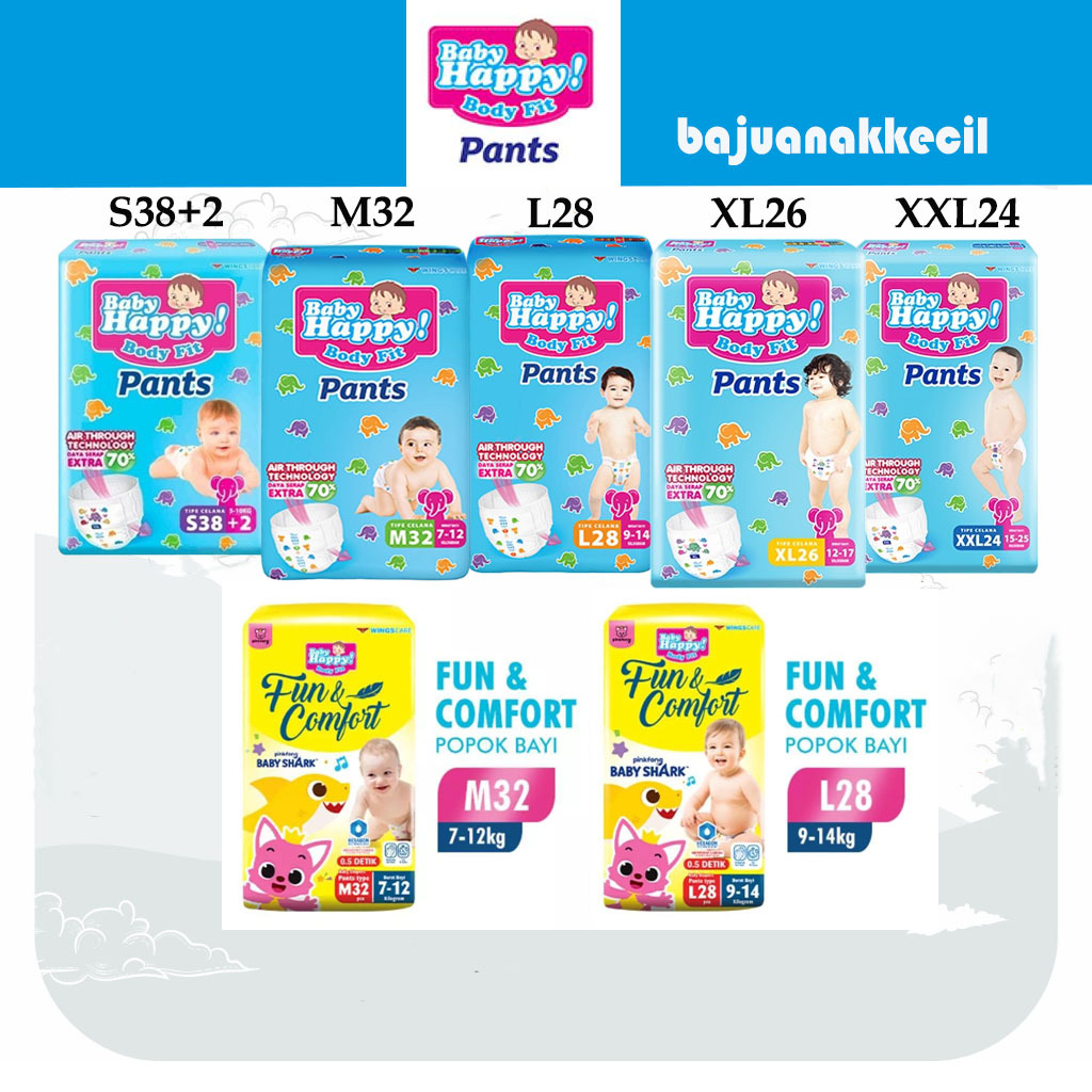 Jual Baby Happy S38 M32 L28 XL26 XXL24 Body Fit Pants Diapers Popok Celana Bayi Murah | Shopee ...