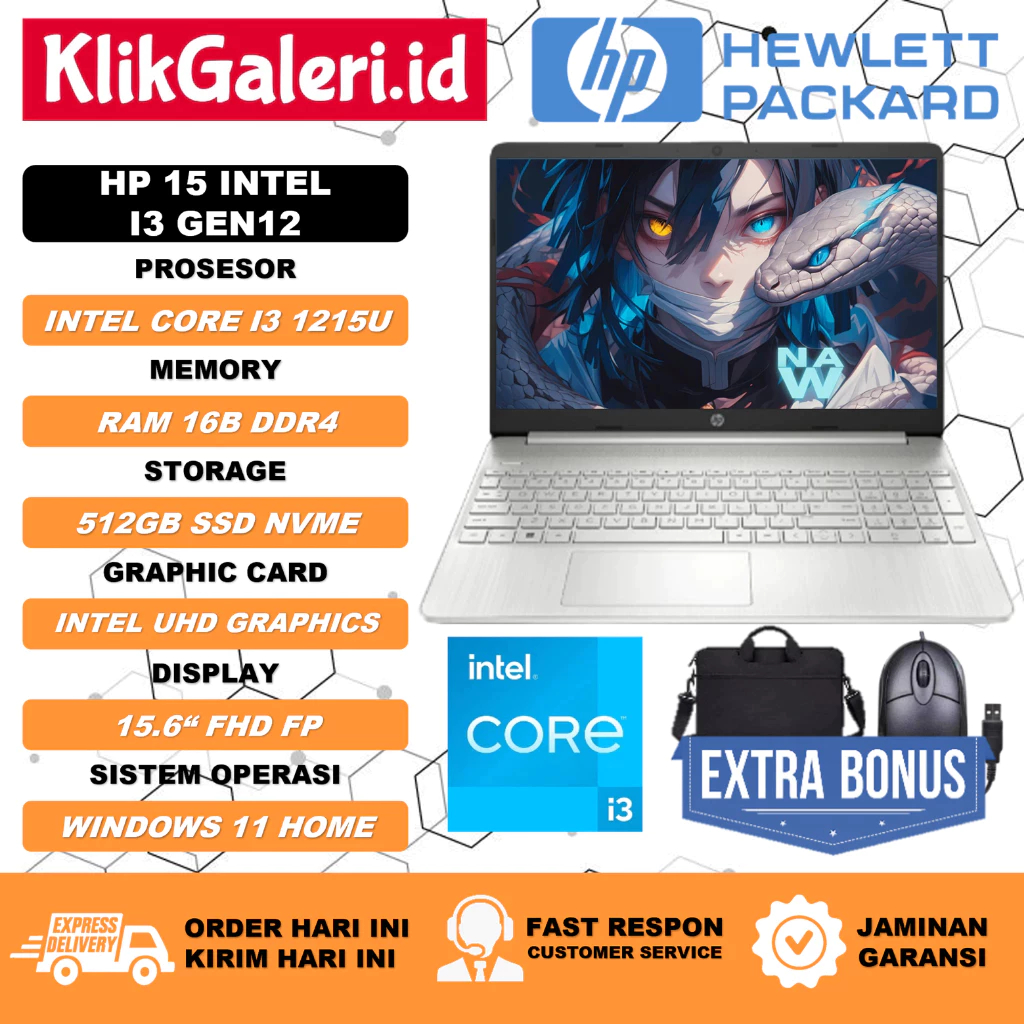 Jual Laptop Murah HP 15 Intel Core i3 1215U RAM 16GB 512GB NVME SSD ...