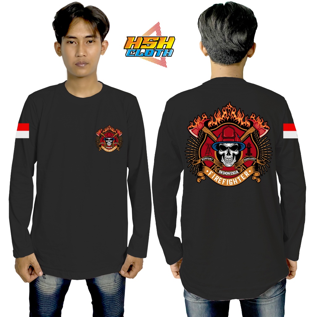 Jual Baju Kaos Distro Lengan Panjang Pemadam Damkar New Design Firefighter Indonesia Bisa Custom ...
