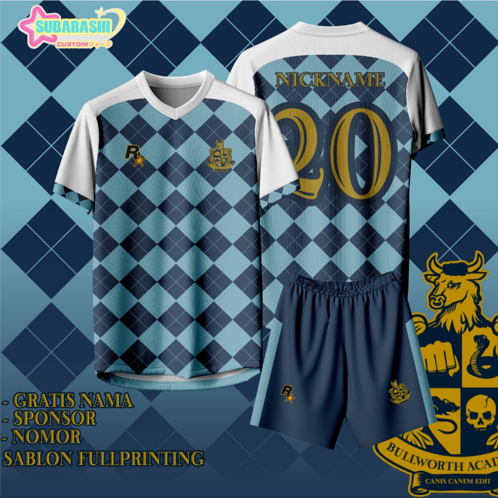 Jual Jersey/Baju Custom Nama Dan Nomor BULLWORTH ACADEMY BIRU, Cowok ...