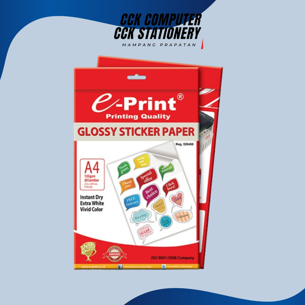 Jual EPRINT GLOSSY STICKER PHOTO PAPER A4 135 GSM 20 SHEETS - EPRINT KERTAS STIKER MENGKILAP A4 ...