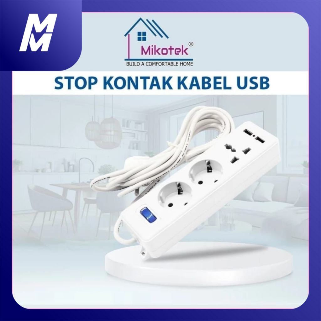 Jual Colokan Mikotek 3 Lubang, 2 USB Socket Listrik Stop Kontak MT-8341 ...