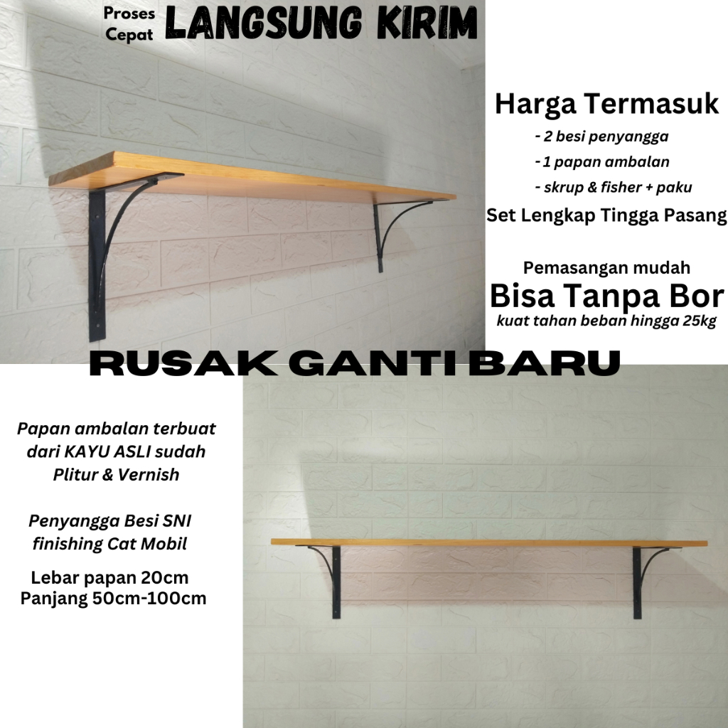 Jual Rak Dinding Ambalan KAYU ASLI Serbaguna Extra Lebar 20cm Model ...