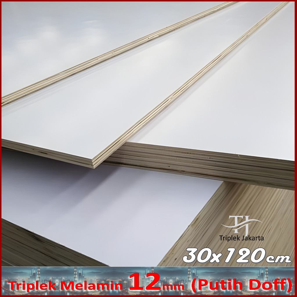 Jual Triplek Melamin 12mm 30x120 cm ( 120x30 cm ) Triplek Putih Doff 1 ...