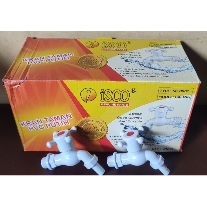 Jual 1KOTAK KRAN PLASTIK/PVC TAMAN/TEMBOK PUTIH 1/2 INCH MERK ISCO ISI ...