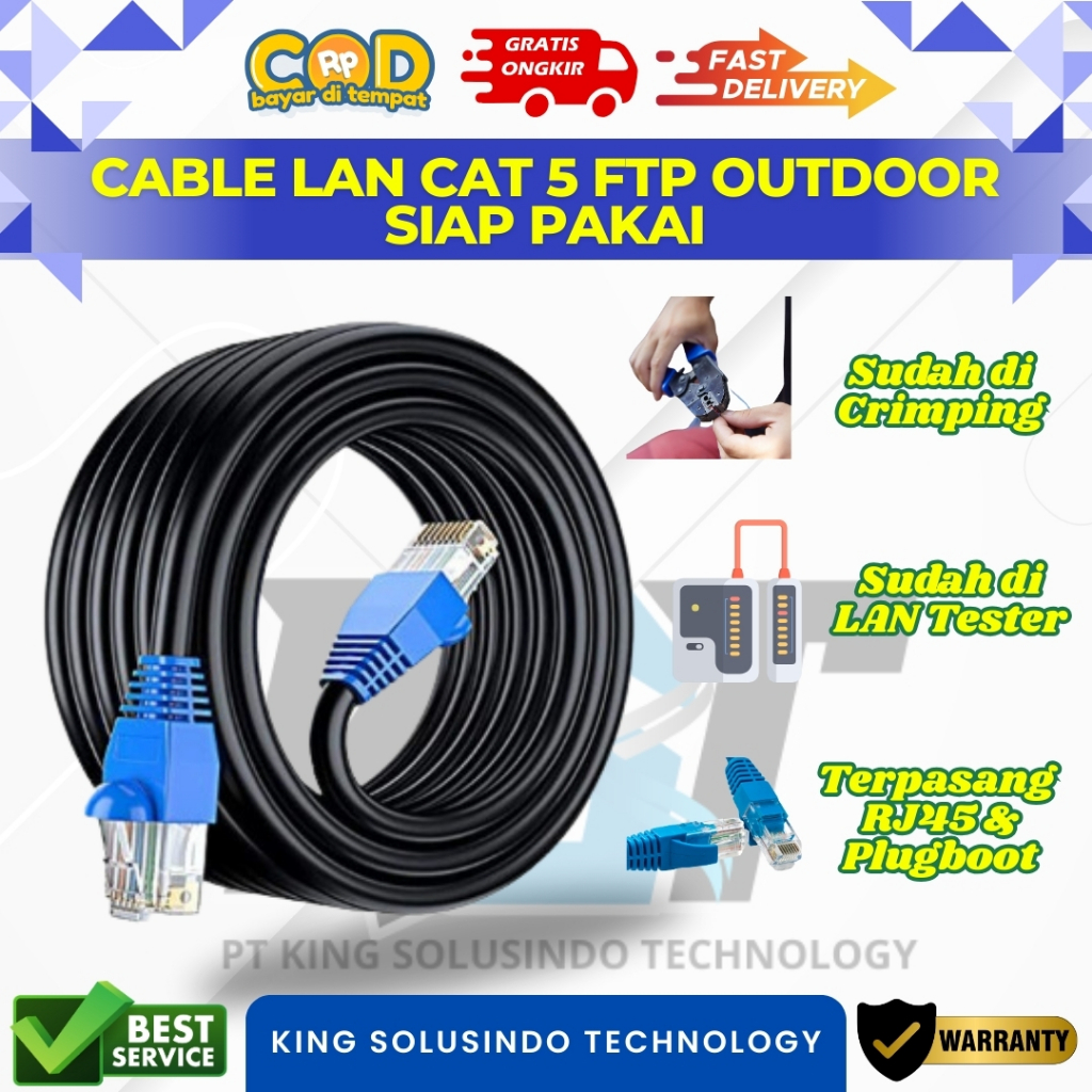 Jual Kabel LAN Outdoor Cat5e Cat5 5M 10M 15M 20M 25M 30M 35M 40M 45M 50M Siap Pakai Plugboot ...