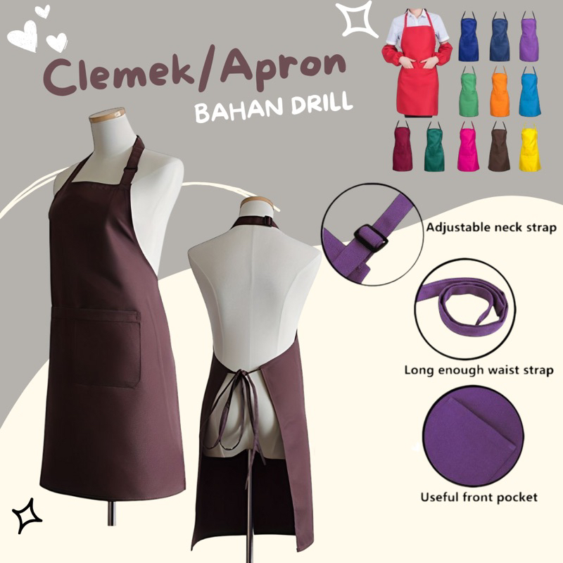 Jual Celemek Apron Masak Clemek Tebal Drill Apron Barista Apron Waitres ...