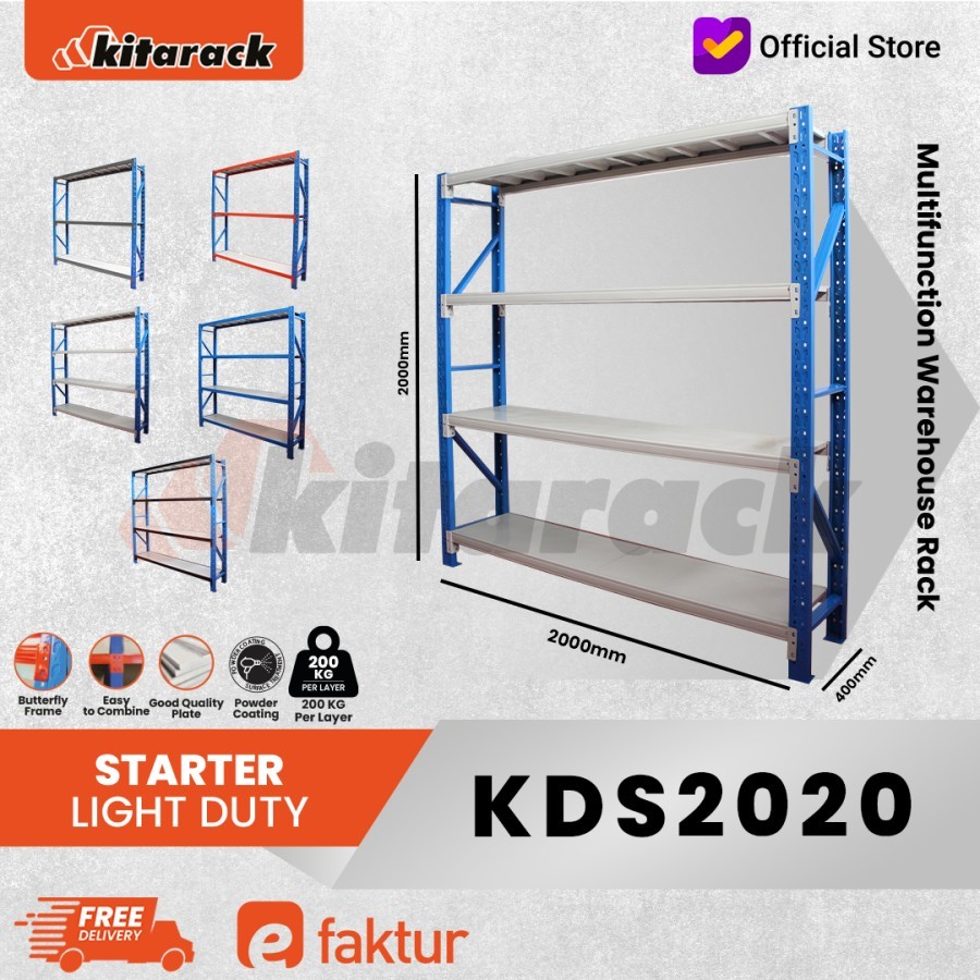 Jual KDS2020 Rack Gudang Besi 200KG Rak Gudang Light Duty Panjang 2M ...