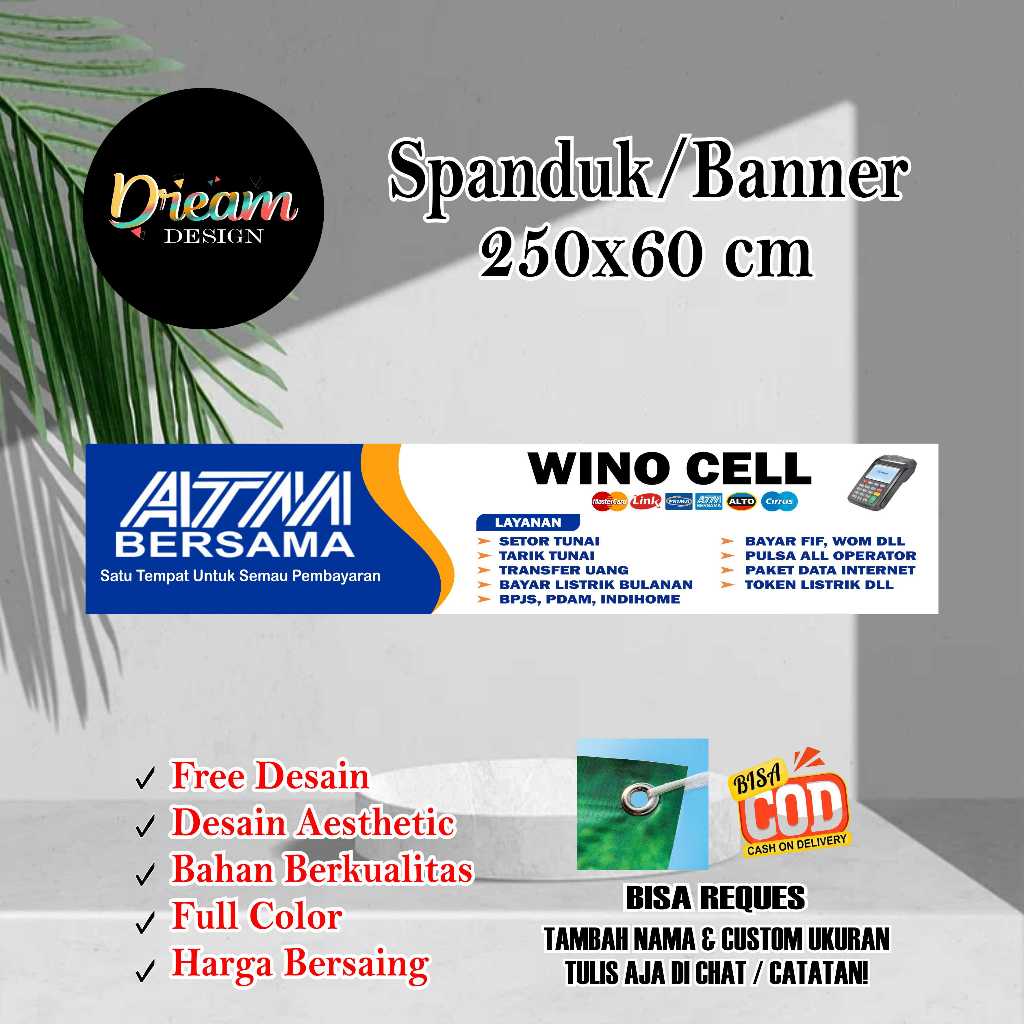 Jual Jual Cetak Spanduk Banner atm bersama wino cell 250x60 cm custom desain | Shopee Indonesia