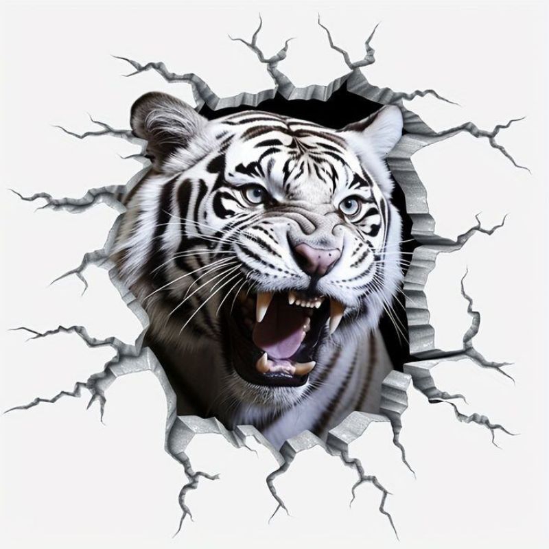 Jual stiker 3D macan putih keren, bahan vinil, anti air, ukuran 20 cm ...
