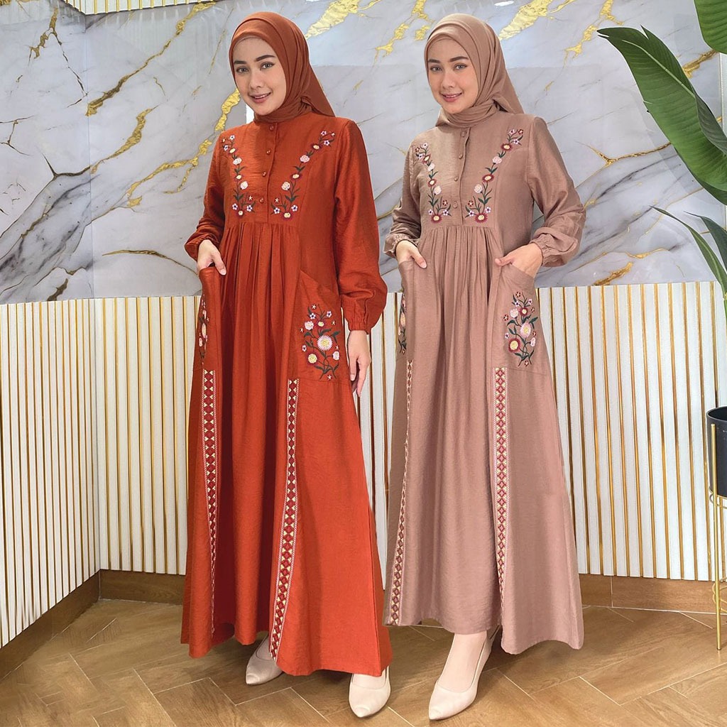 Jual Gamis Bordir Komputer Wanita Dewasa | Gamis Madina Bahan Katun ...
