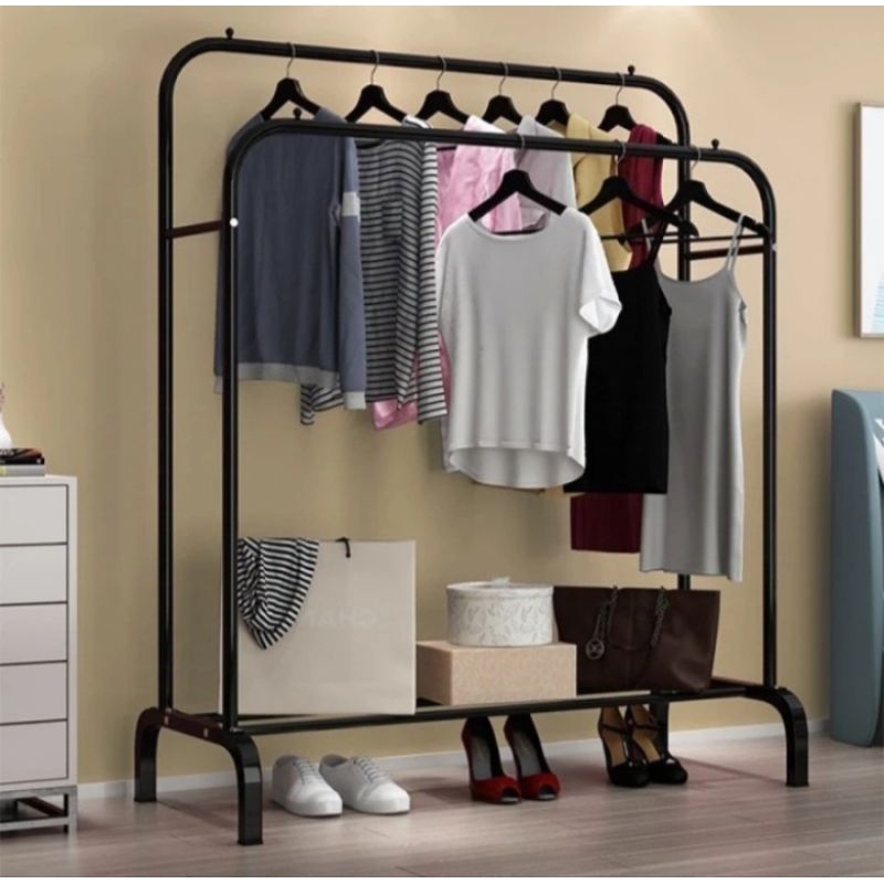 Jual Stand hanger baju Double rak gantungan baju serbaguna | Shopee ...