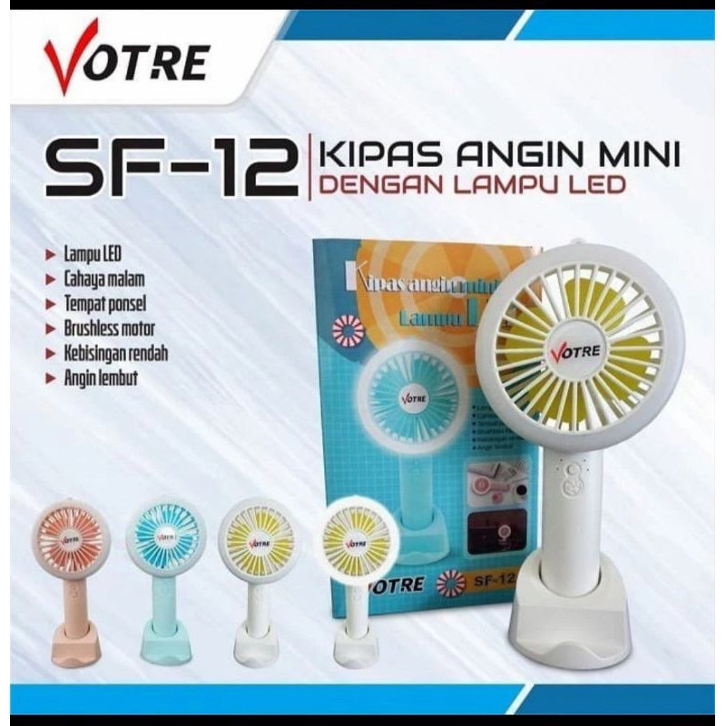 Jual Kipas Angin Mini Portable + Lampu LED Votre SF-12 Kipas Tangan ...
