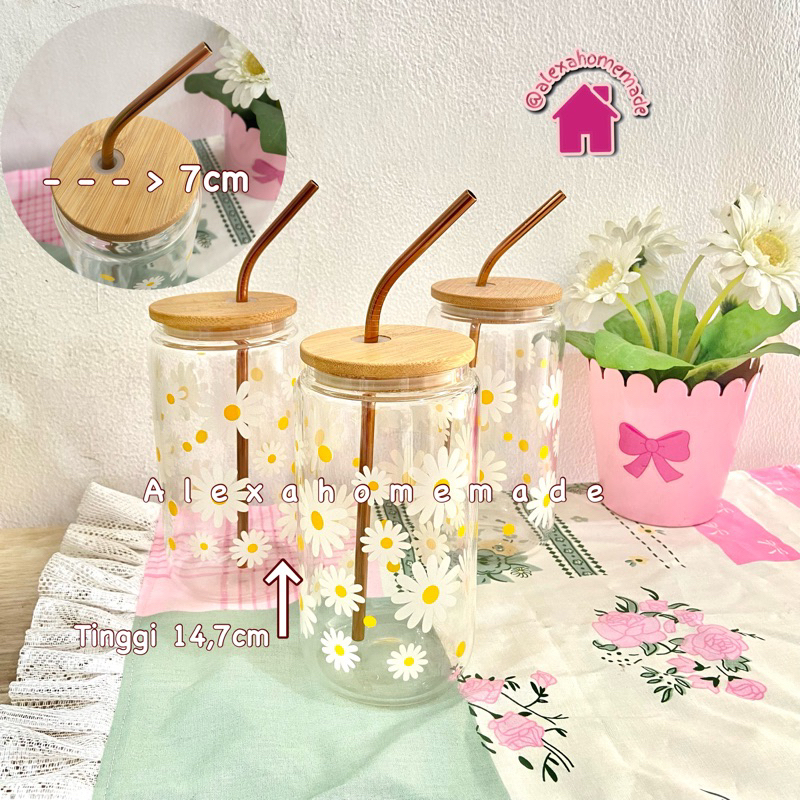 Jual TUMBLER KACA SUMMER ( satuan ) - botol minum kaca/gelas aestetik ...
