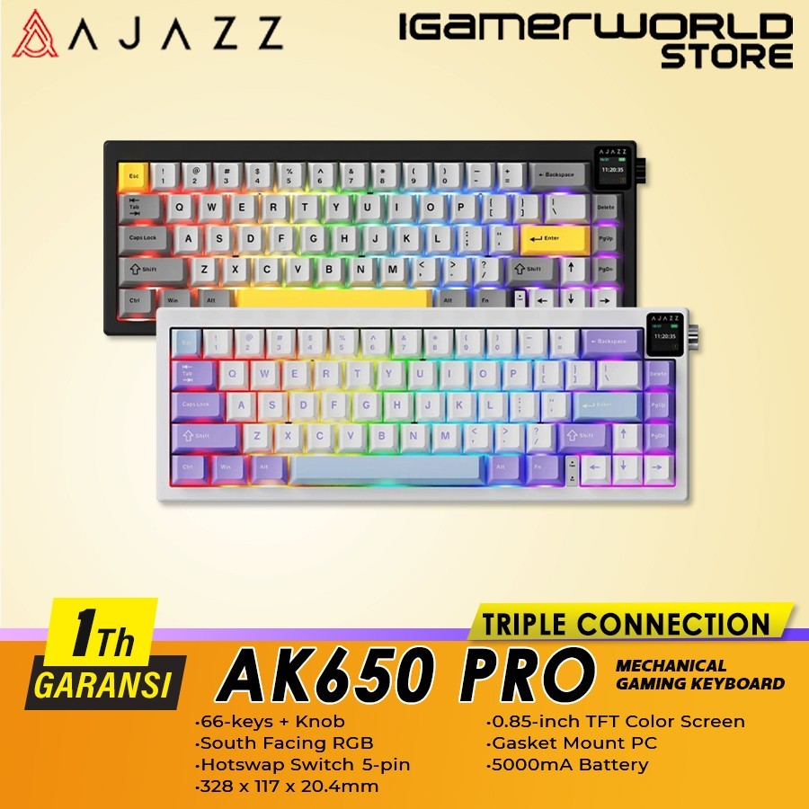 Jual Ajazz AK650 PRO 65% Triple Connection RGB Mechanical Gaming Keyboard | Shopee Indonesia