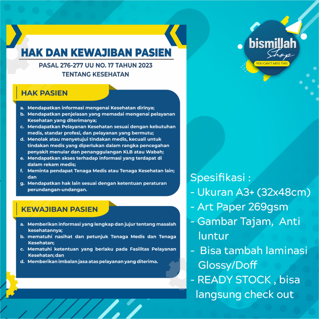 Jual Poster Hak dan kewajiban Pasien | Shopee Indonesia