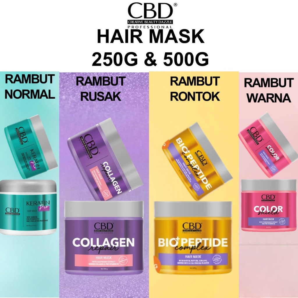 Jual Hair Mask Cbd Bio+Peptide Kuning Color Pink Keratin Hijau 250ml ...