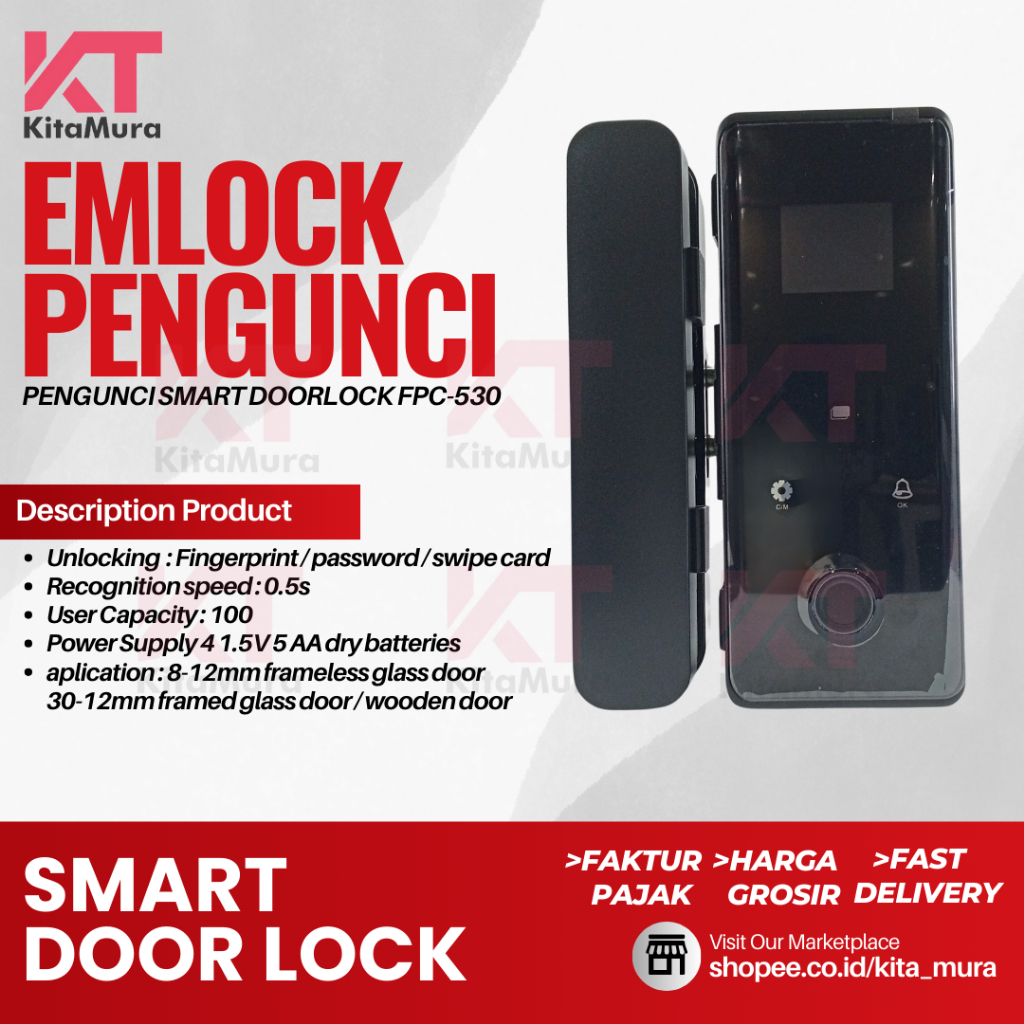 Jual Smart Glass Door Lock Kunci Pintu with Doorbell Fingerprint ...