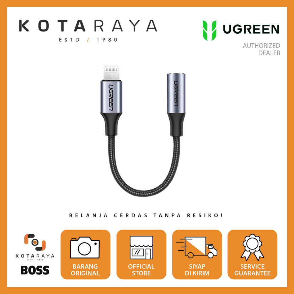 Jual UGREEN Lightning M/F Round Cable ALumunium Shell With Braided 10cm / Lightning to 3.5mm ...