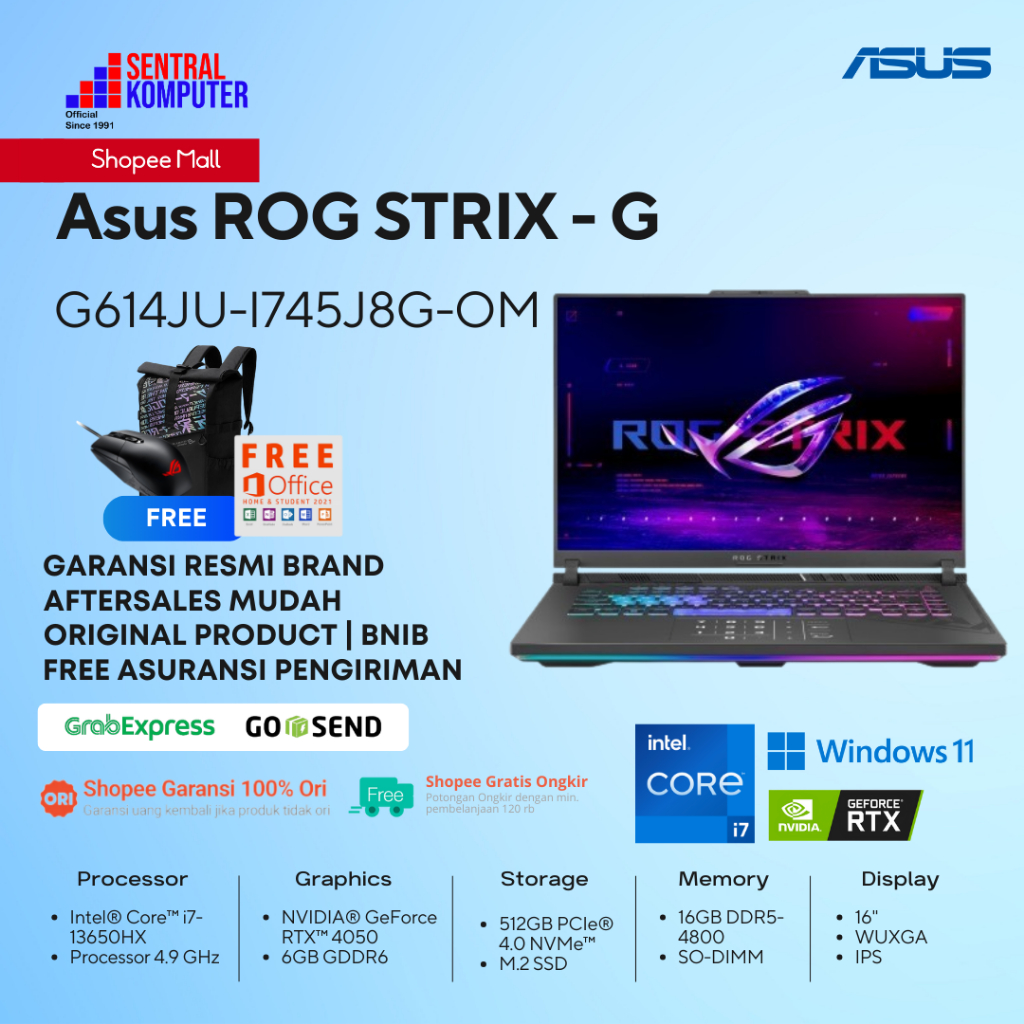 Jual ASUS ROG Strix G16 G614JU i7-13650HX RTX4050 16G 512G 16"FHD 165Hz ...