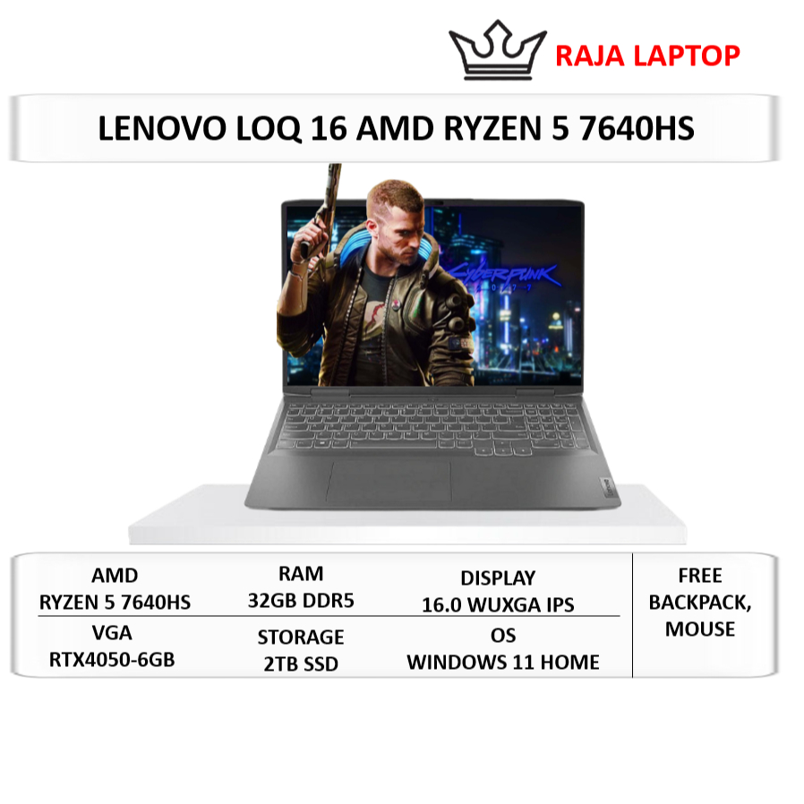 Jual Laptop Gaming Lenovo LOQ 16 Ryzen 5 7640HS 32GB DDR5 2TB SSD RTX4050-6GB 16" WUXGA IPS ...
