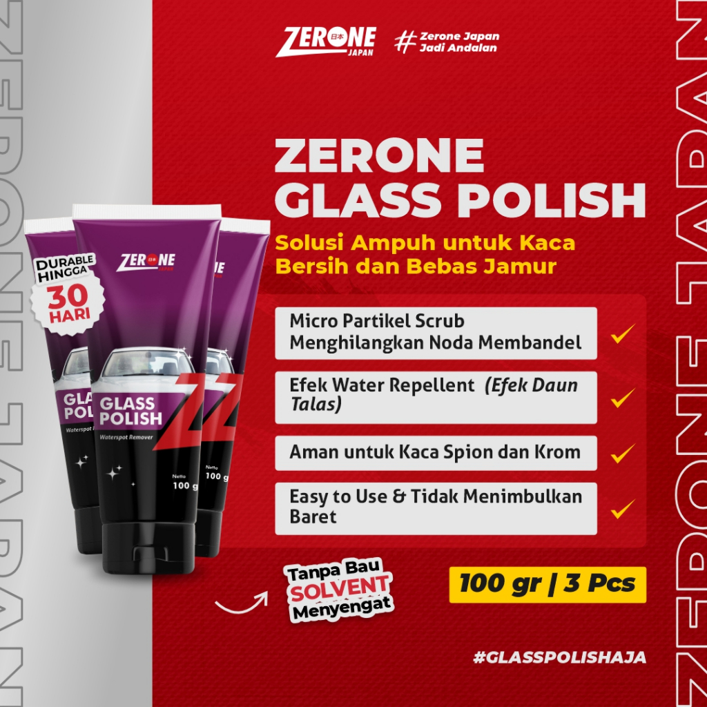 Jual Zerone Japan Glass Polish 100ml Pembersih Jamur Kaca Mobil - Tanpa ...